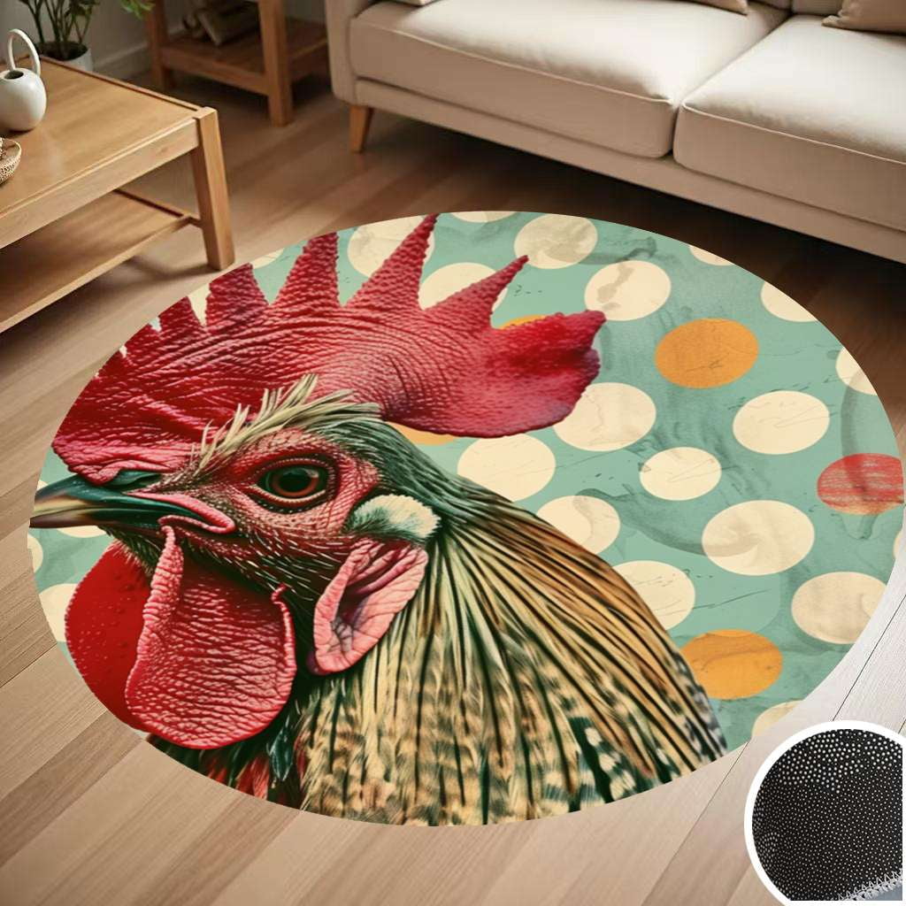 Abstract Rooster Polka Dots Round Carpet Living Room Bedroom Home ...