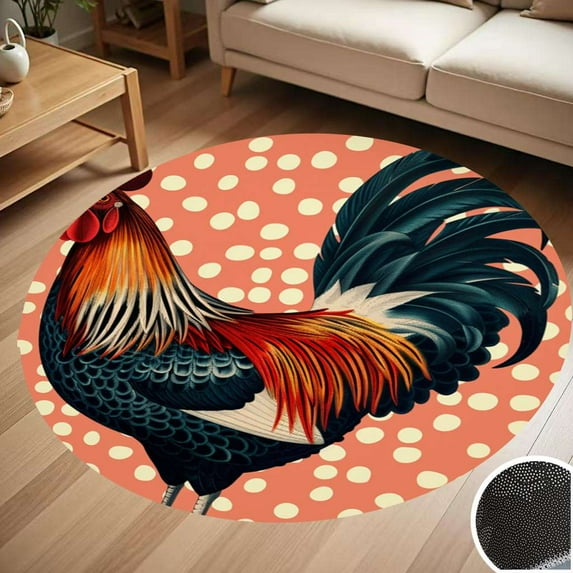 Abstract Rooster Polka Dots Round Carpet Living Room Bedroom Home ...