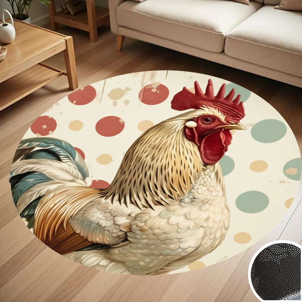 Abstract Rooster Polka Dots Round Carpet Living Room Bedroom Home ...