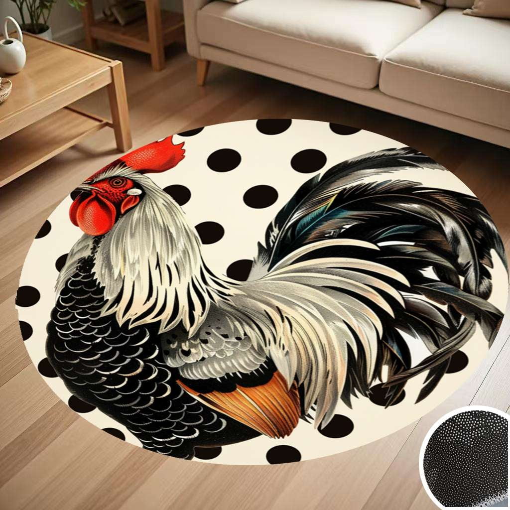 Abstract Rooster Polka Dots Round Carpet Living Room Bedroom Home ...