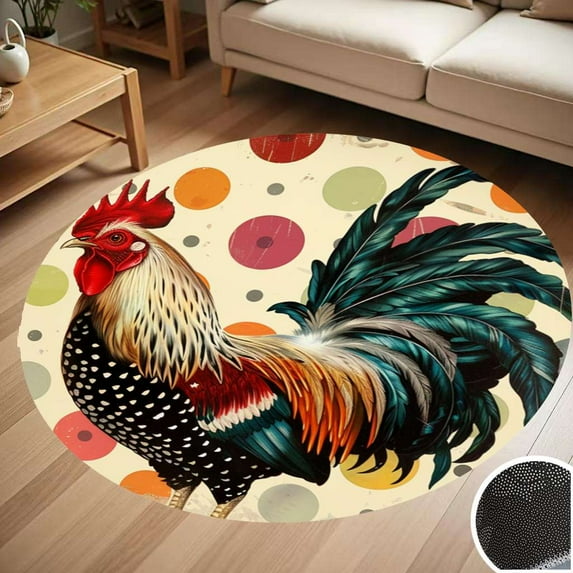 Abstract Rooster Polka Dots Round Carpet Living Room Bedroom Home ...