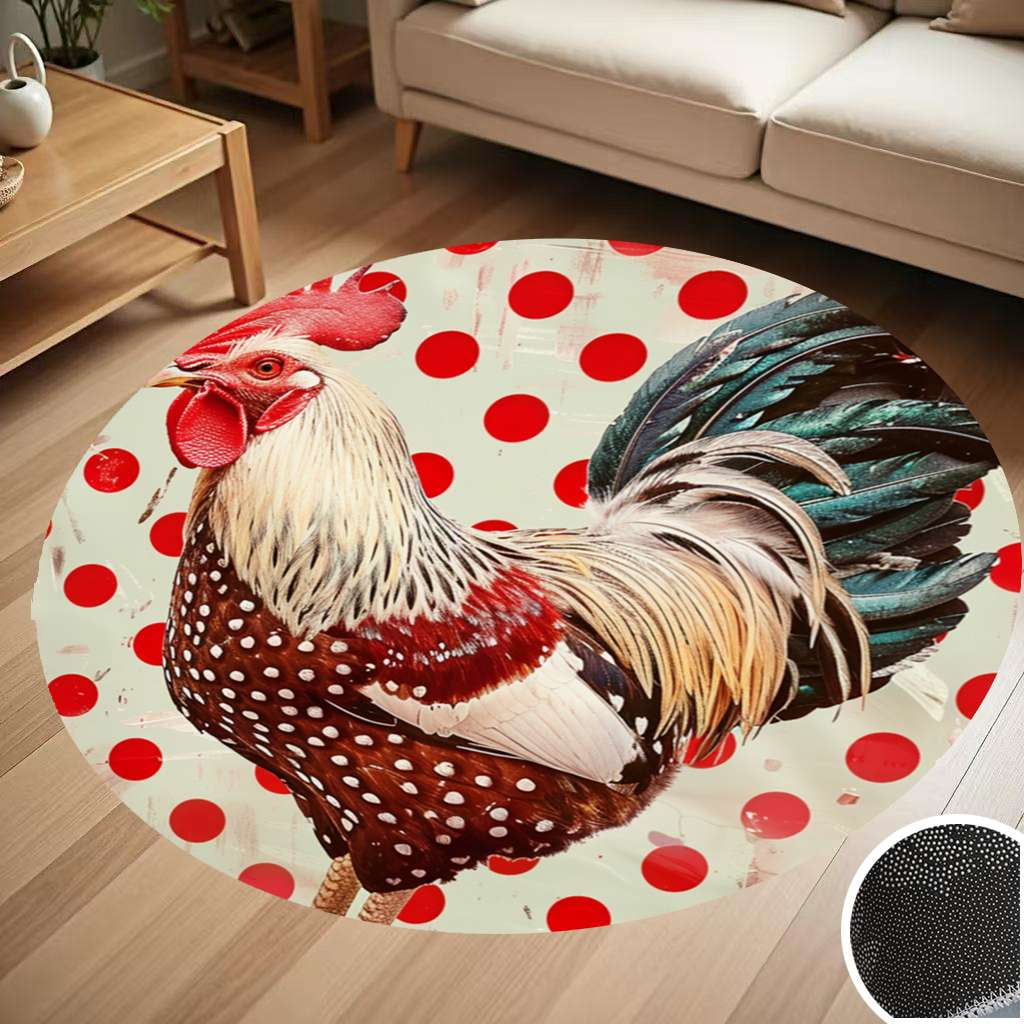 Abstract Rooster Polka Dots Round Carpet Living Room Bedroom Home ...