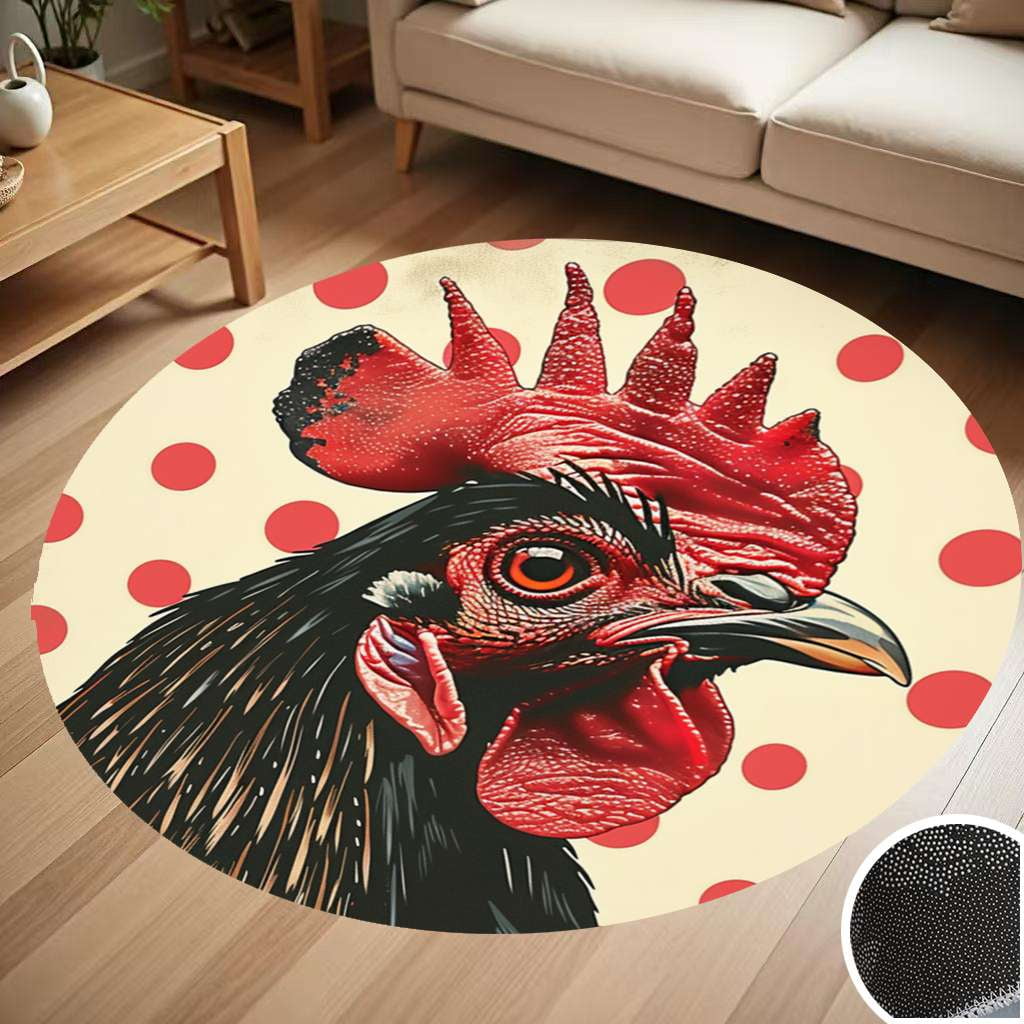 Abstract Rooster Polka Dots Round Carpet Living Room Bedroom Home ...