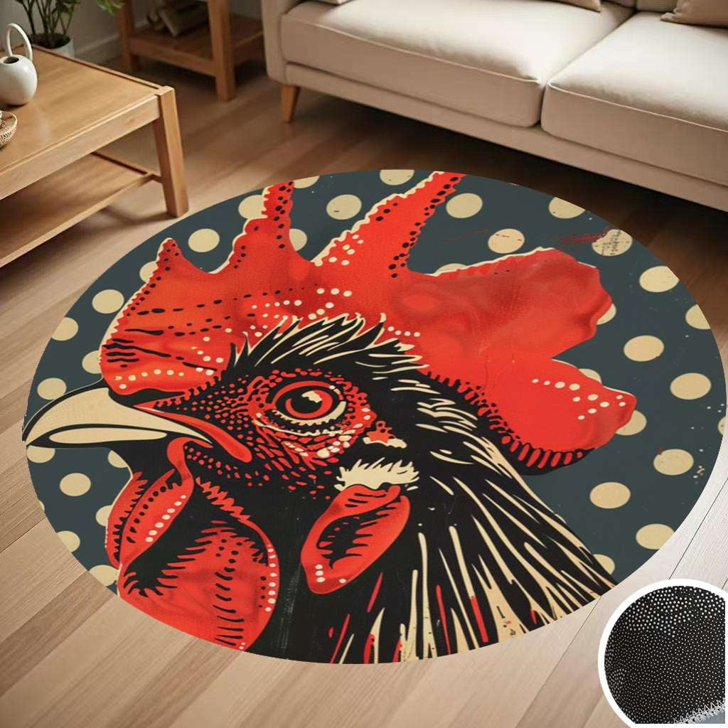 Abstract Rooster Polka Dots Round Carpet Living Room Bedroom Home ...
