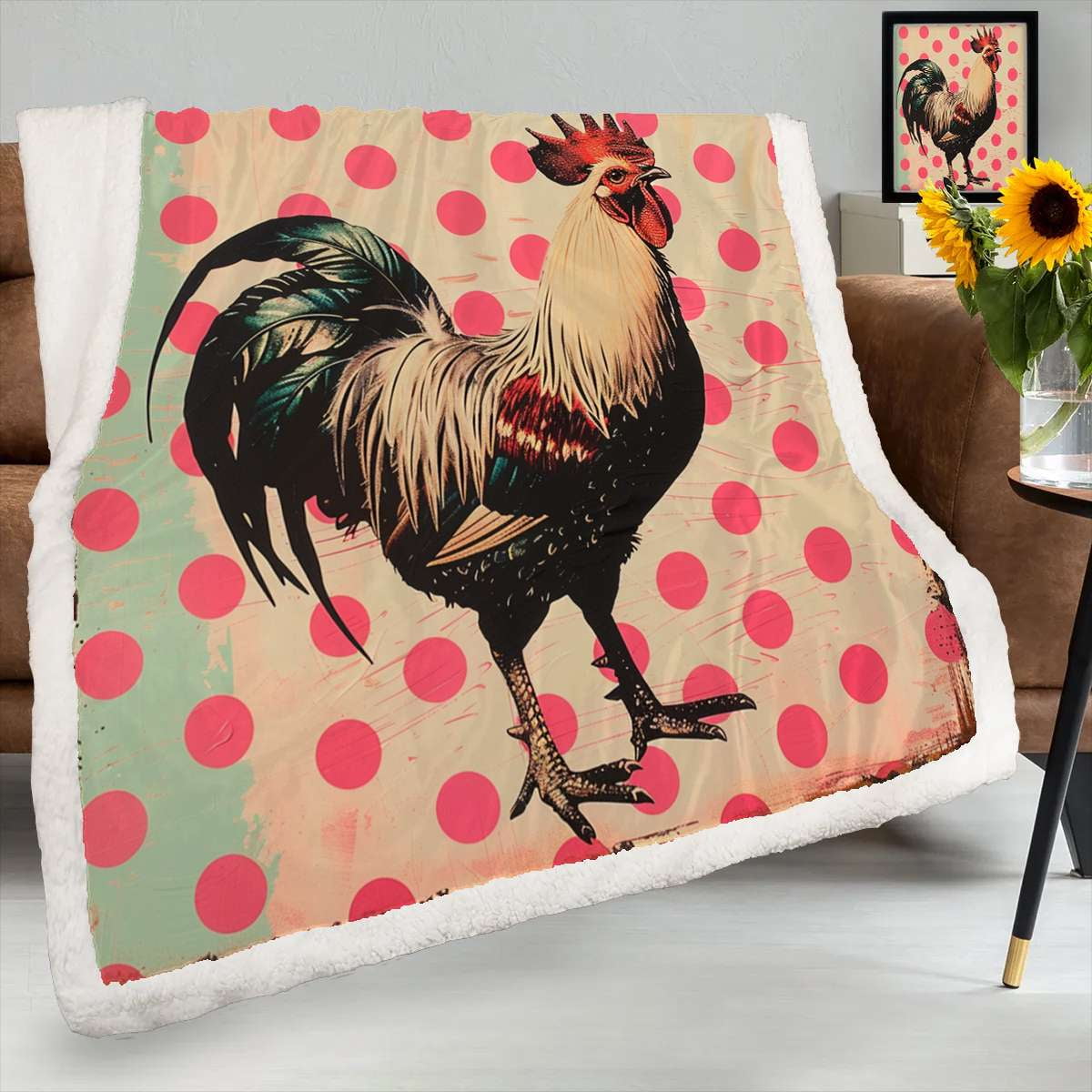 Abstract Rooster Polka Dots Sherpa Blanket Throw Blanket For Bed Chair ...