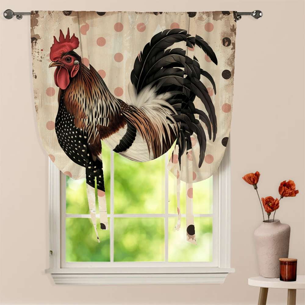 Abstract Rooster Polka Dots Window Curtain for Living Room Roman Curtain Kitchen Tie-up Curtains ...