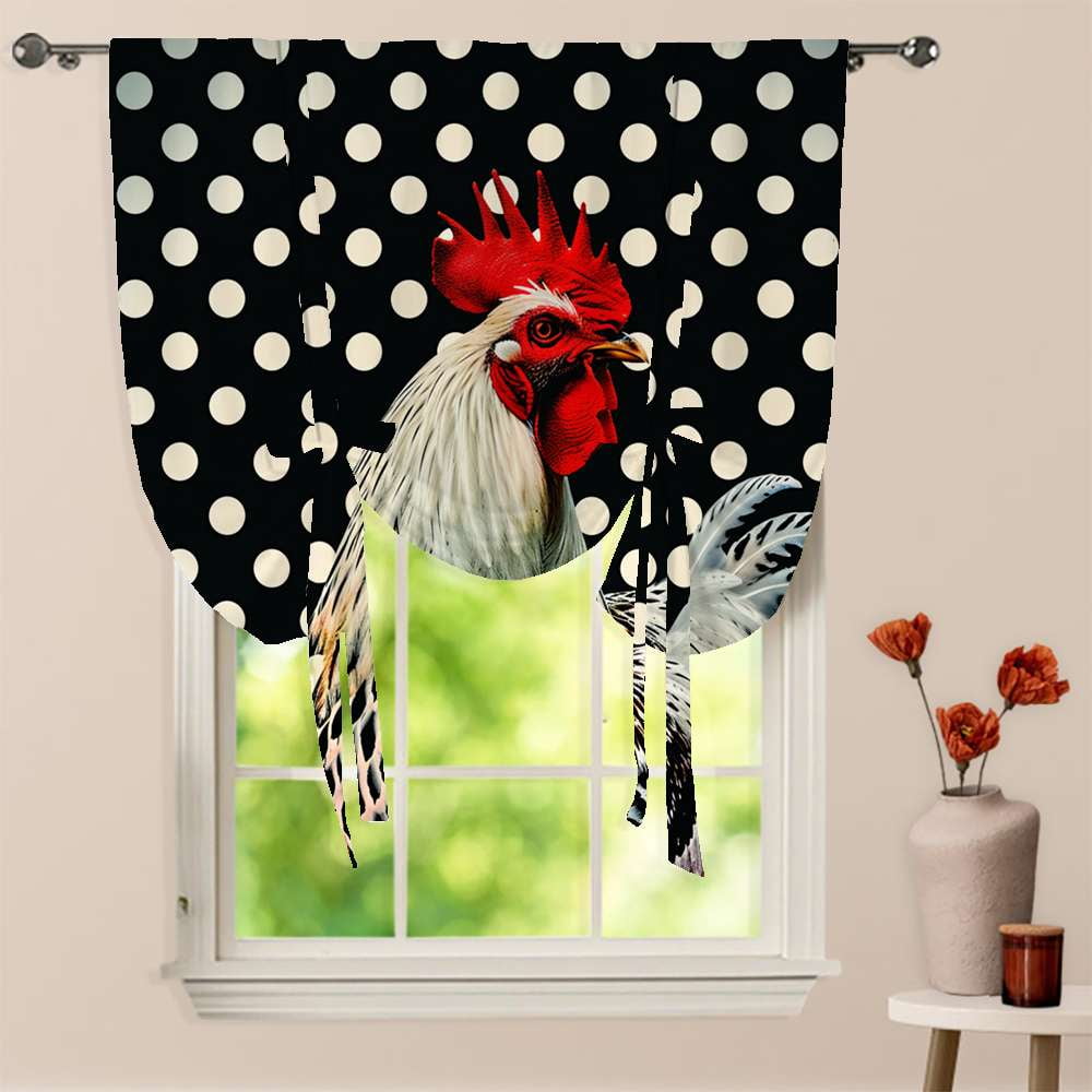 Abstract Rooster Polka Dots Window Curtain for Living Room Roman ...