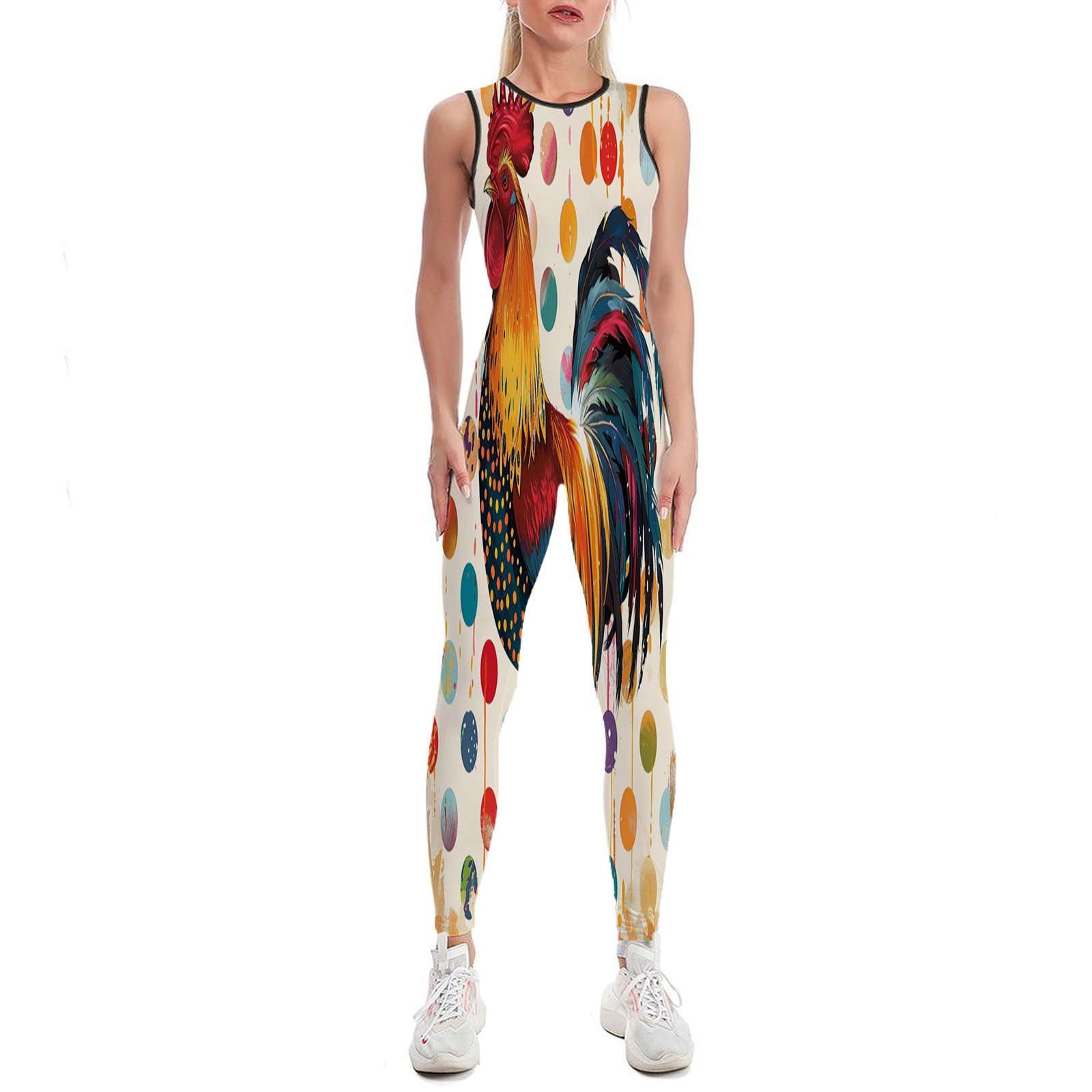 Abstract Rooster Polka Dots Women's One Piece Yoga Jumpsuits Leggings ...