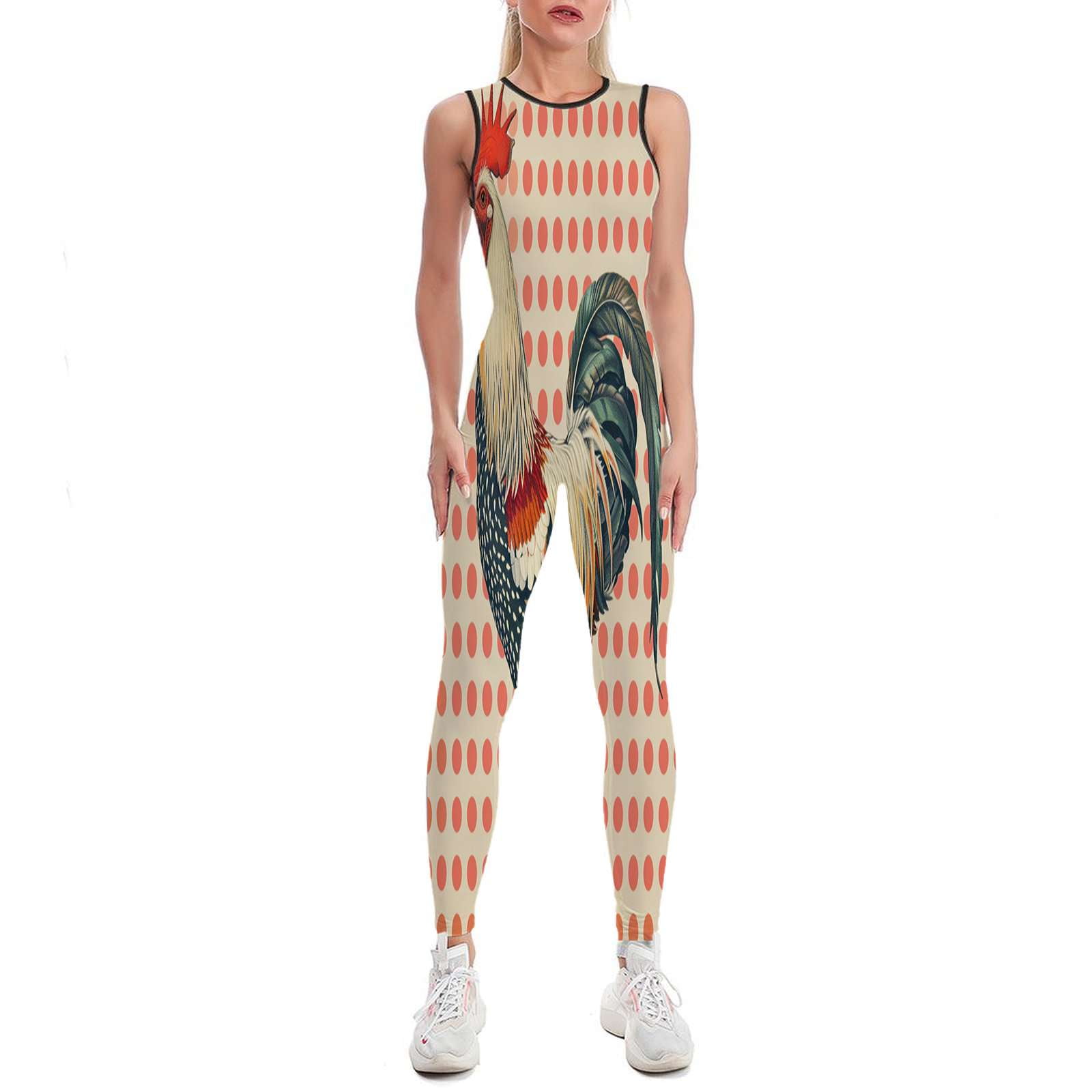 Abstract Rooster Polka Dots Women's One Piece Yoga Jumpsuits Leggings ...