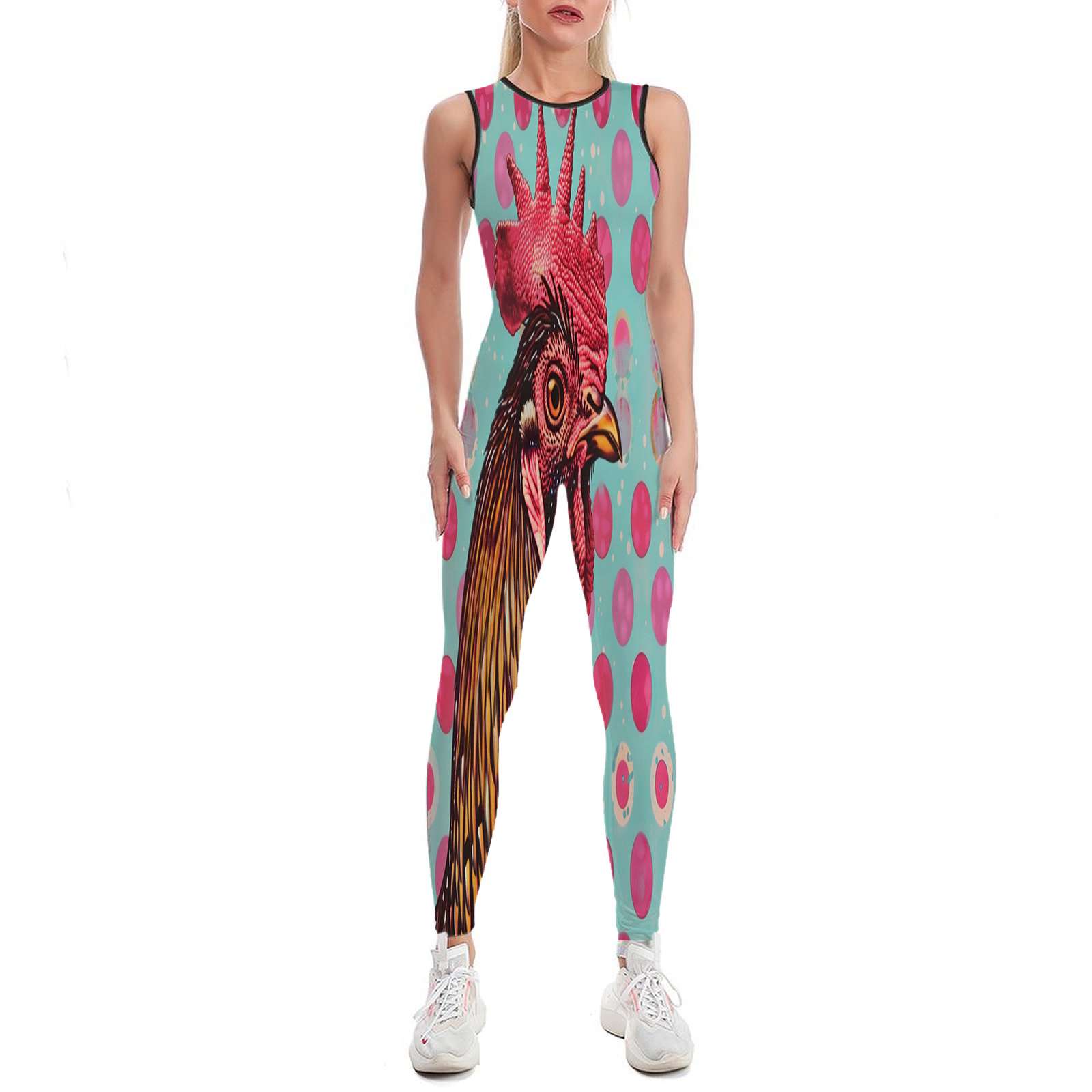 Abstract Rooster Polka Dots Women's One Piece Yoga Jumpsuits Leggings ...