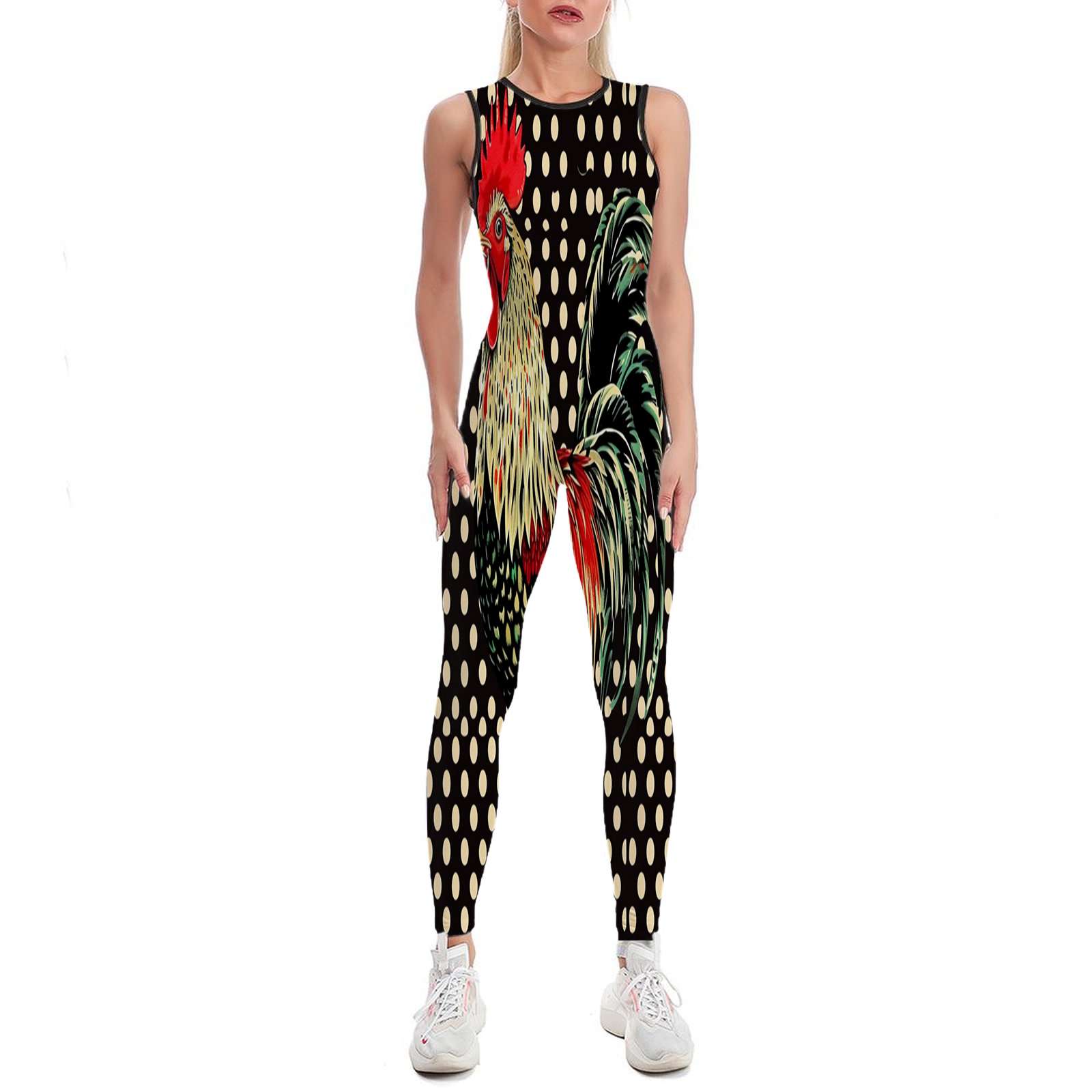 Abstract Rooster Polka Dots Women's One Piece Yoga Jumpsuits Leggings ...