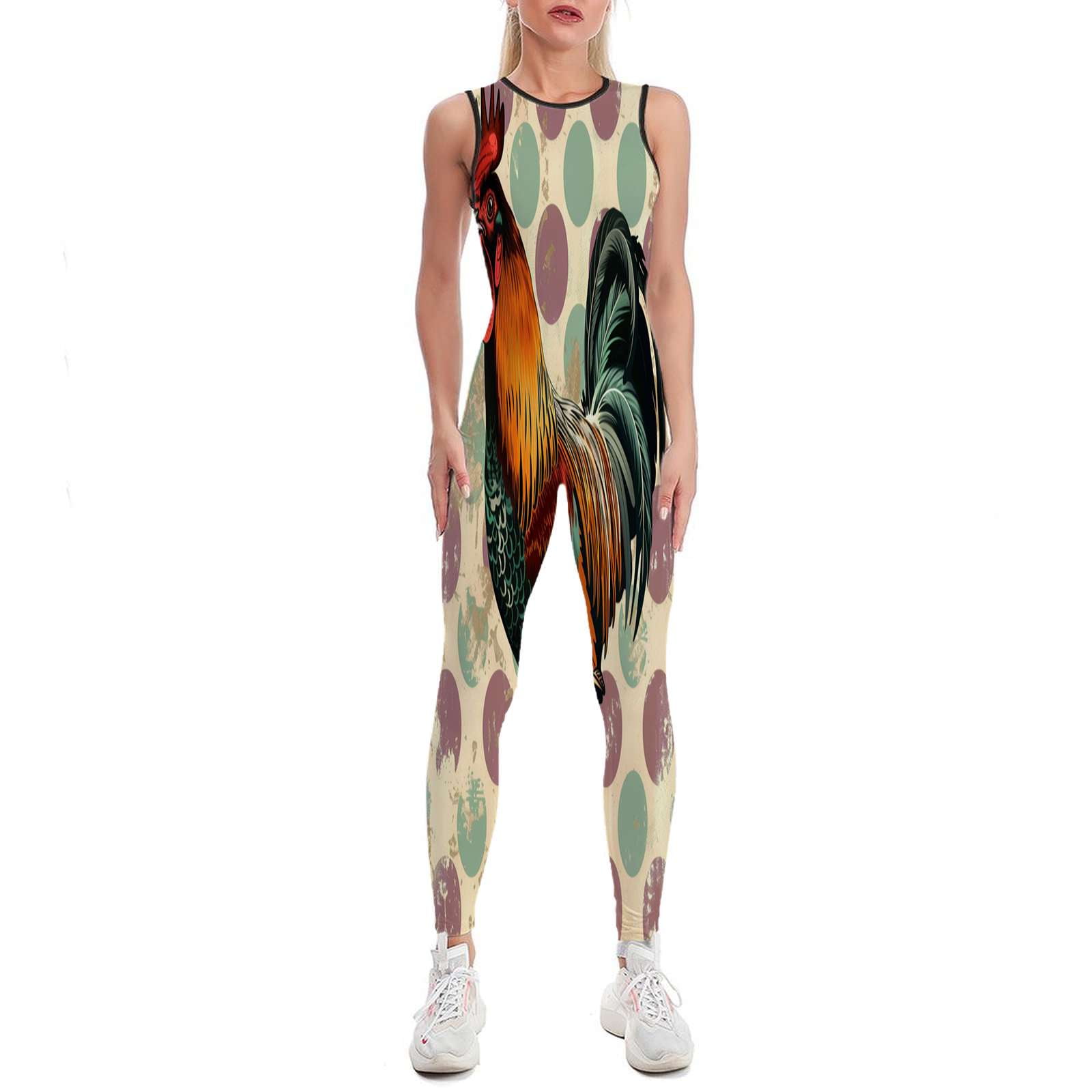 Abstract Rooster Polka Dots Women's One Piece Yoga Jumpsuits Leggings ...