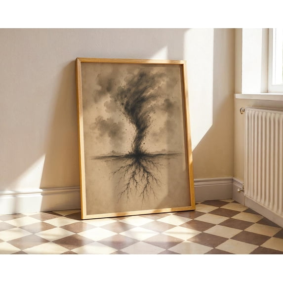 Abstract Rooted Tornado Japanese Sumi Ink Storm Neutral Surreal ...