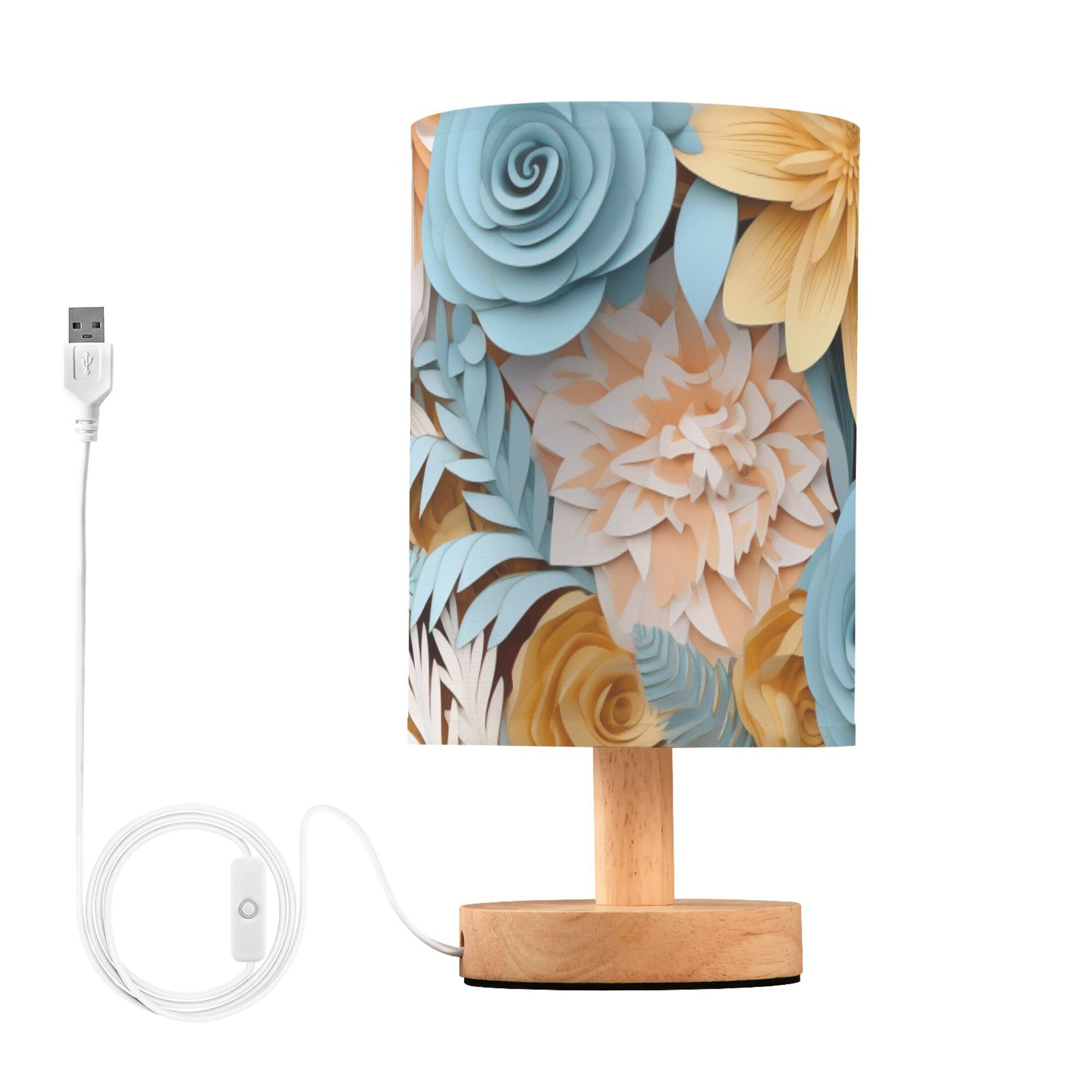 Abstract Rose Flowers Bedside Table Lamp LED Warm Lights with USB ...