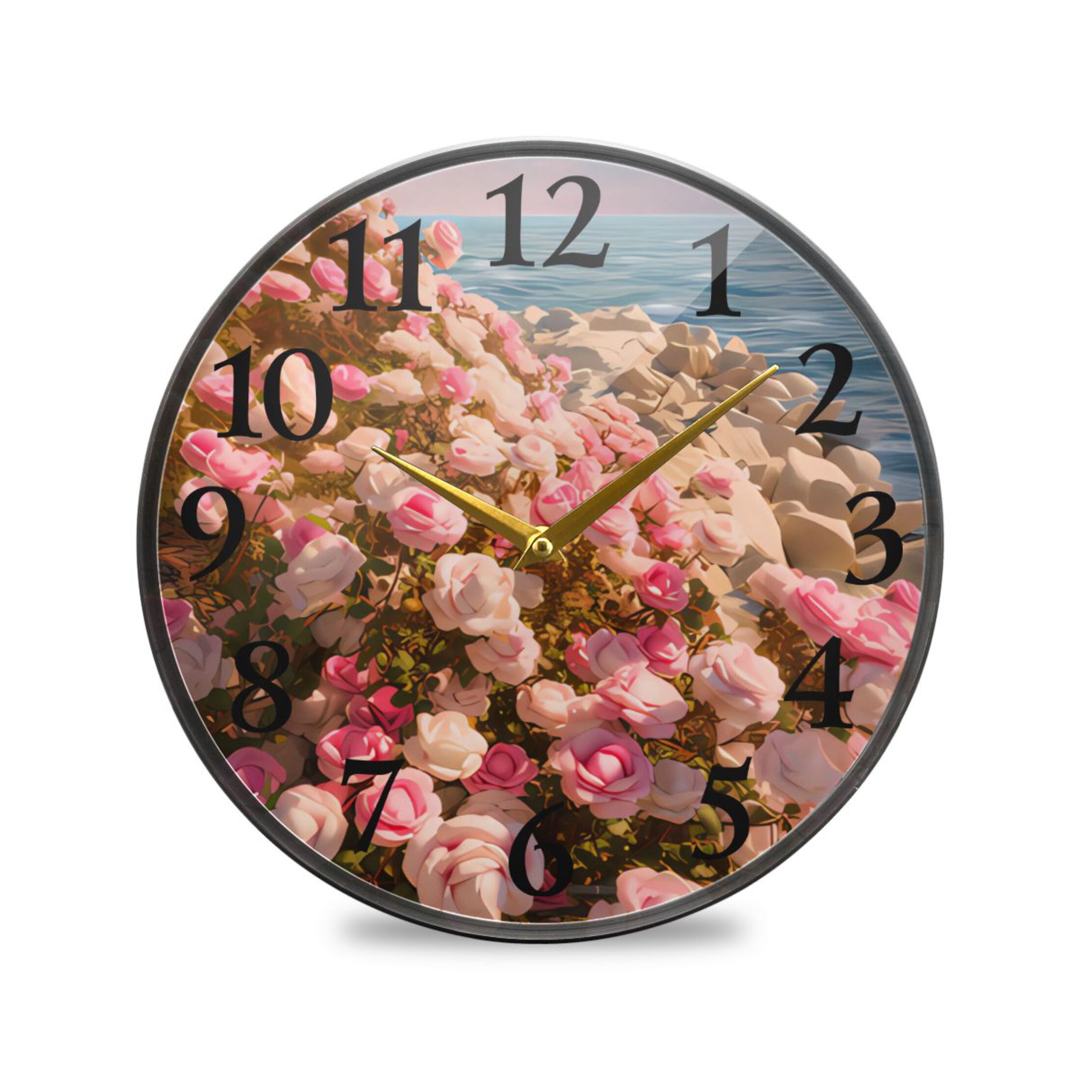 Abstract Rose Flowers Wall Clocks Battery Operated 9.5 Inch Round Clock ...