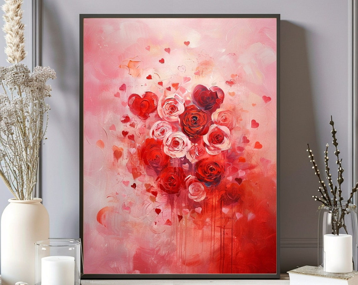 Abstract Rose Wall Art, Graffiti Hearts Preppy Room Decor, Aesthetic ...