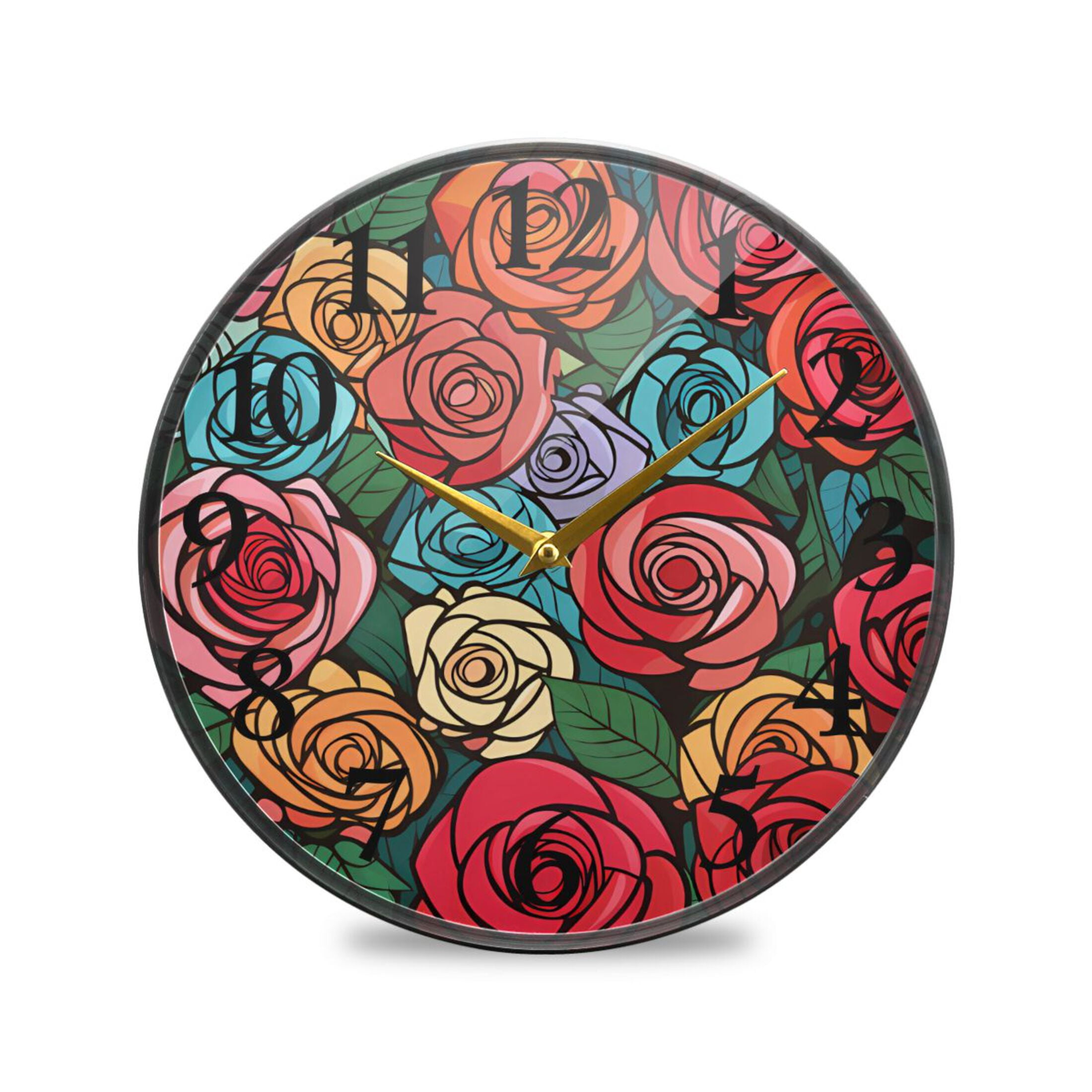 Abstract Roses Flowers Wall Clocks Battery Operated 11.9 Inch Round ...