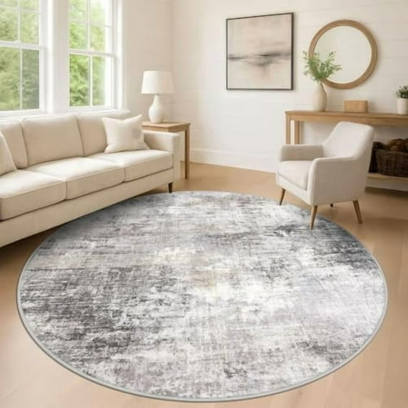 Abstract Round Area Rug 8 Ft Washable Circle Rugs Large Round Rug Non ...