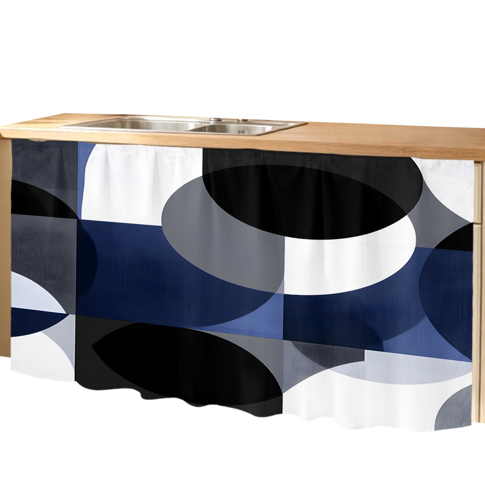 Abstract Round Cabinet Curtains Visual Art Blue Black Square Stitching ...