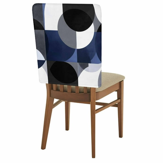 Abstract Round Chair Back Covers Set of 4, Visual Art Blue Black Square ...