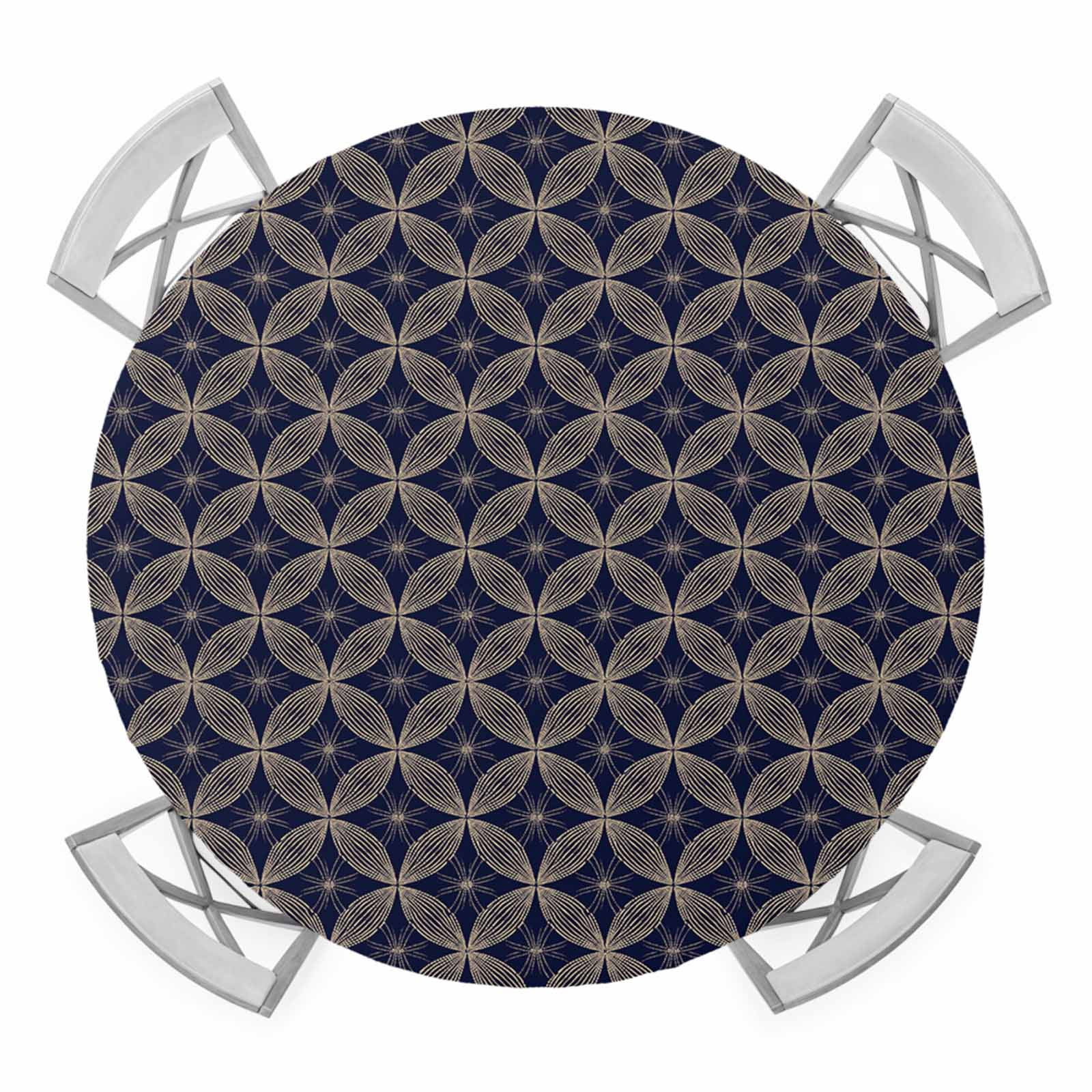 Abstract Round Elastic Fitted Round Table Cover Gold Graphic Geometric ...
