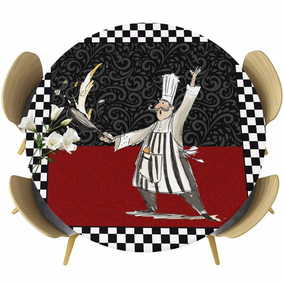 Abstract Round Fitted Tablecloth with Elastic Edge, Cartoon Style Chef ...