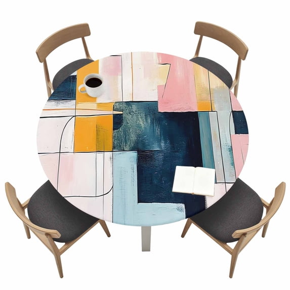 Abstract Round Fitted Tablecloth with Elastic Edge Geometric Color ...