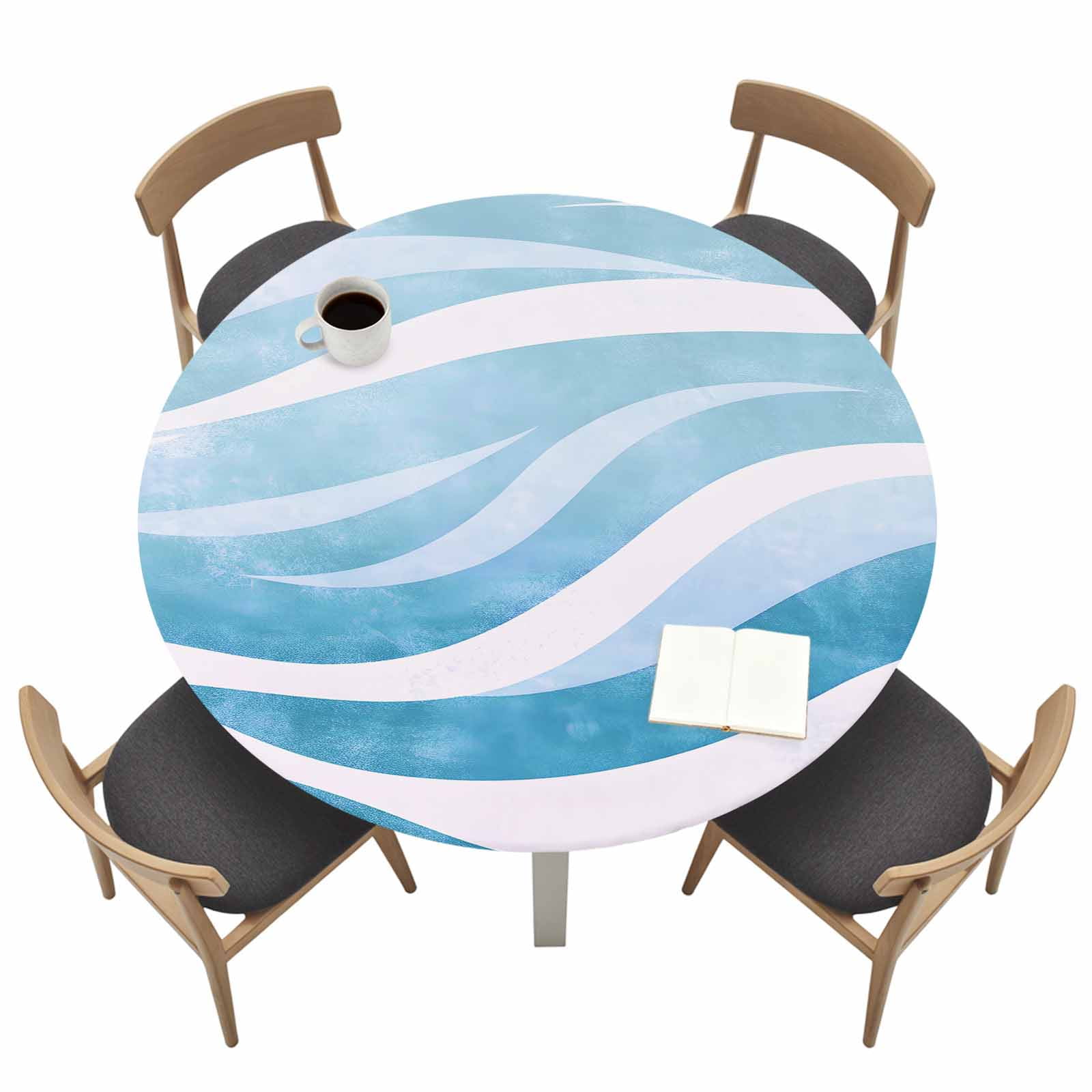 Abstract Round Fitted Tablecloth with Elastic Edge Water Ripples Waves ...