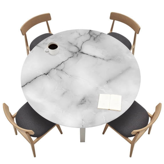 Abstract Round Fitted Tablecloth Grey Marble Texture Black Crack Lines ...