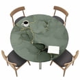 Abstract Round Fitted Tablecloth Sage Green Golden Marble Fluid Lines ...