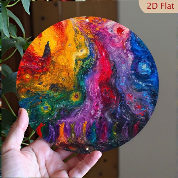Abstract Round Metal Wall Art 8x8 Inch, Colorful Psychedelic Nebula ...