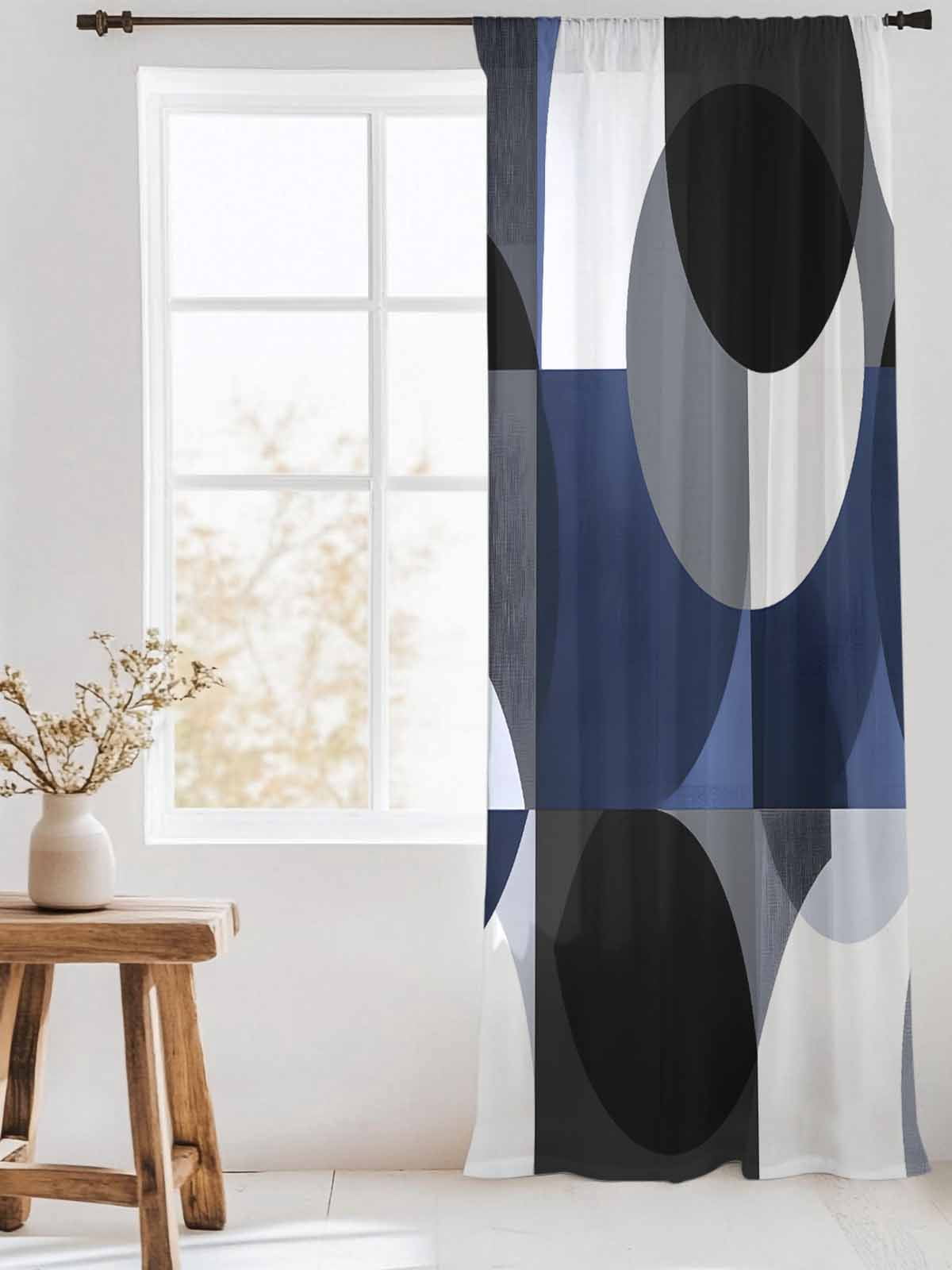 Abstract Round Sheer Curtains 96 Inch Long 1 Panel Visual Art Blue ...