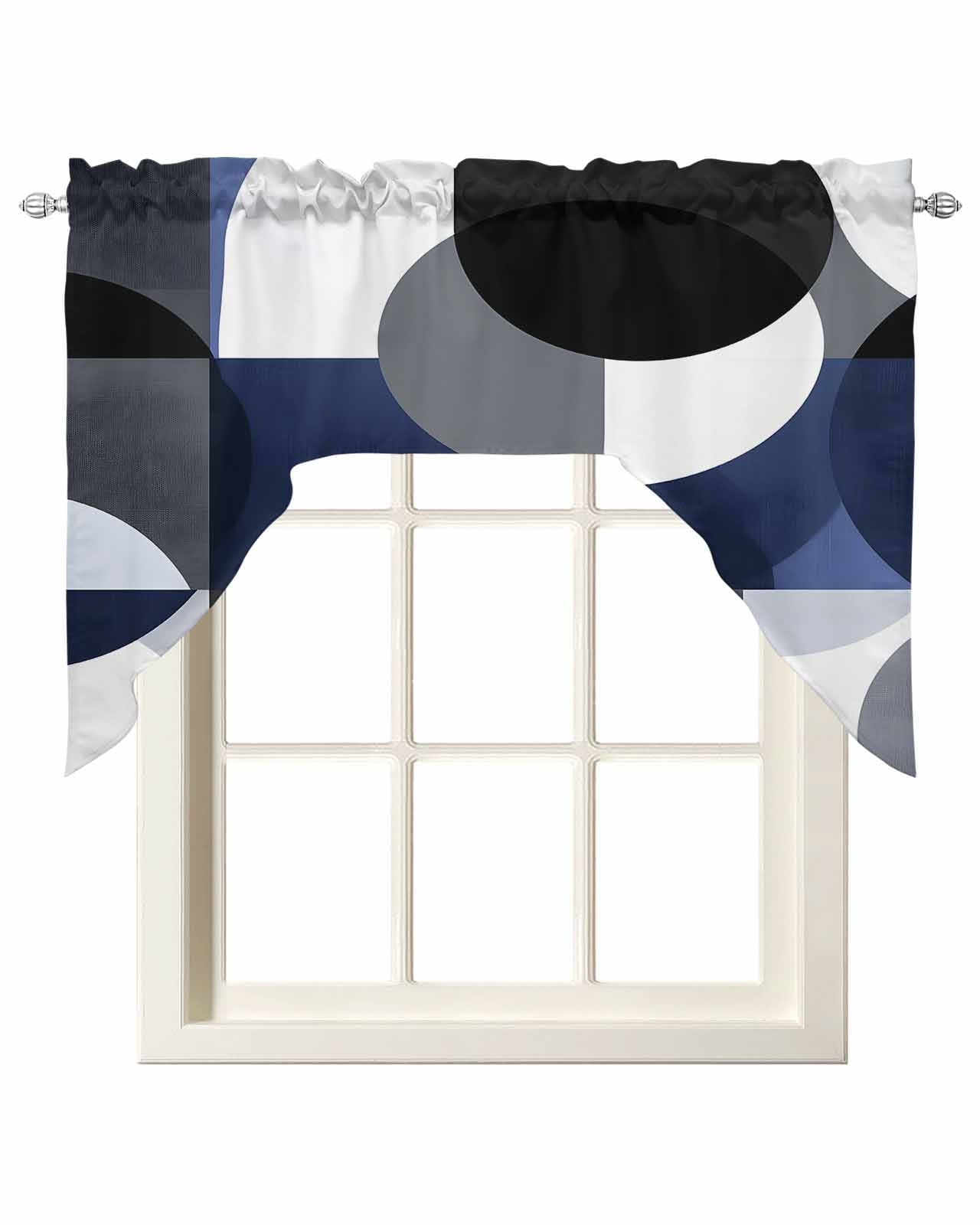Abstract Round Swag Valance and Tier Curtains Set Visual Art Blue Black ...