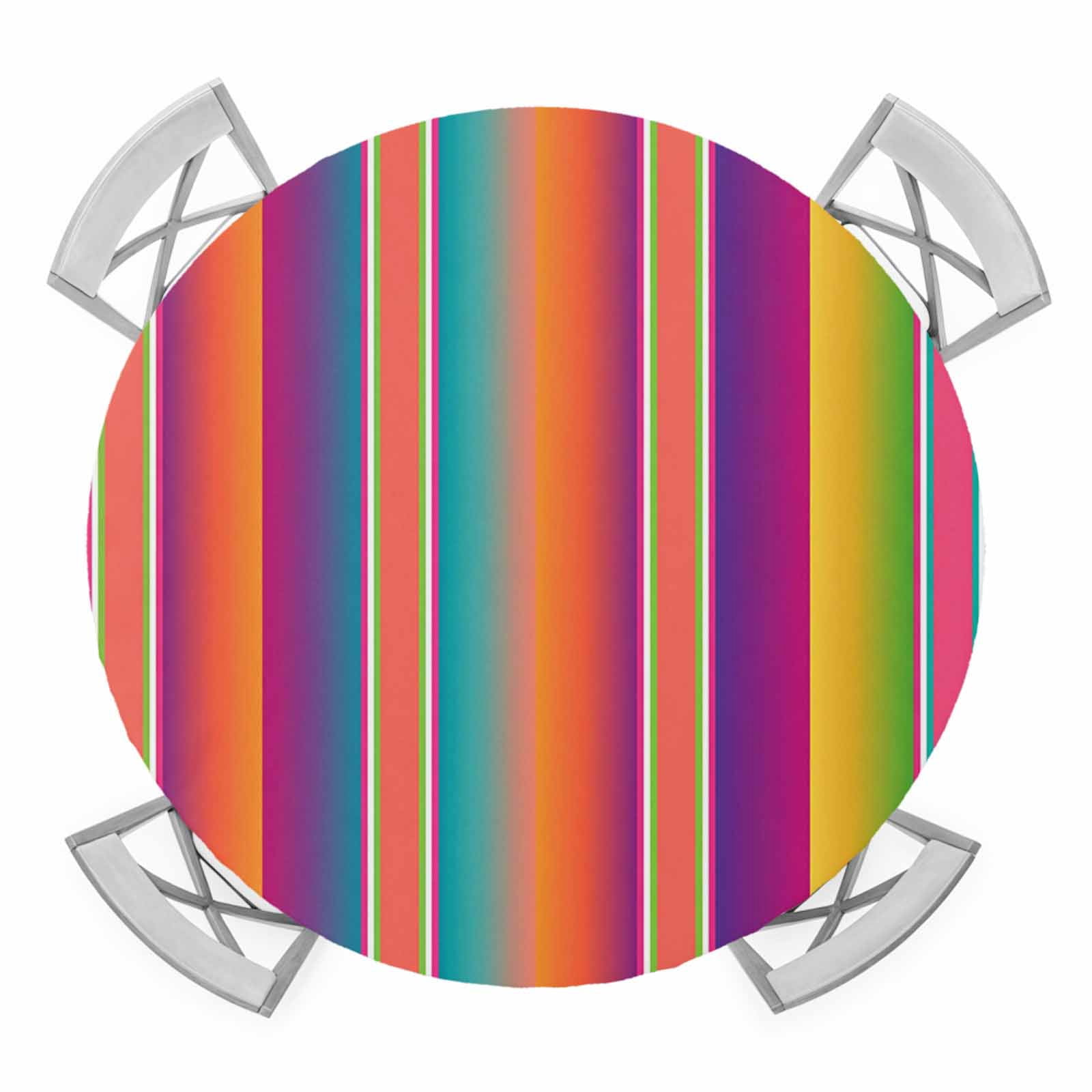 Abstract Round Table Cover, Colorful Mexican Stripe Orange Purple ...