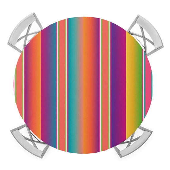 Abstract Round Table Cover, Colorful Mexican Stripe Orange Purple ...