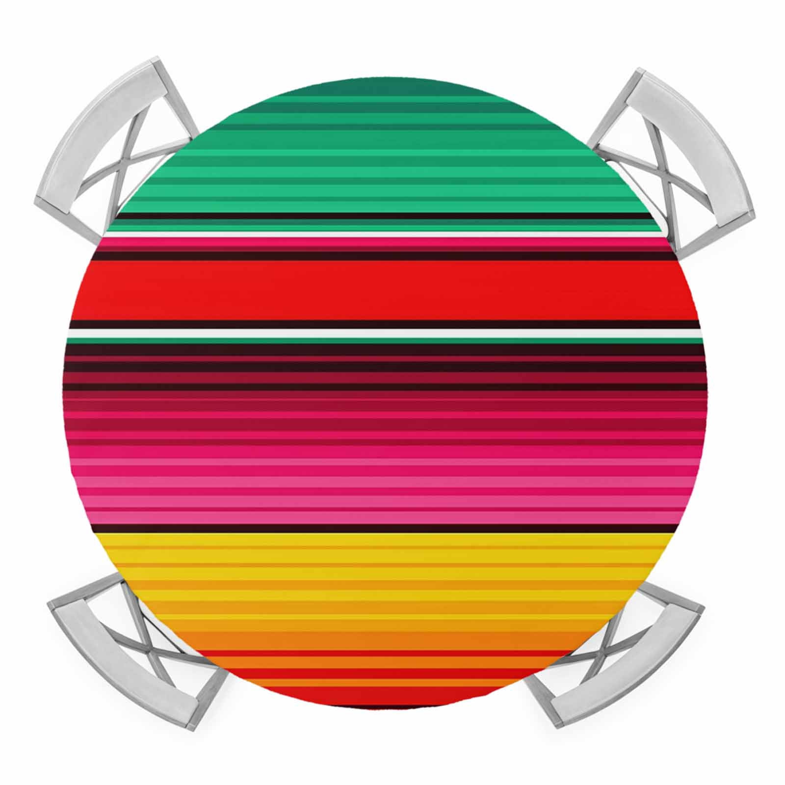 Abstract Round Table Cover, Colorful Mexican Stripe Orange Yellow ...