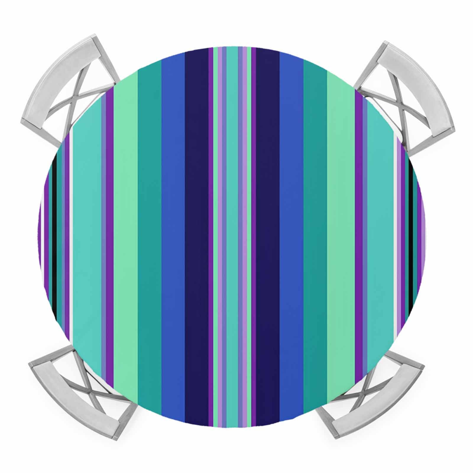 Abstract Round Table Cover, Colorful Mexican Stripe Teal Blue Farmhouse ...