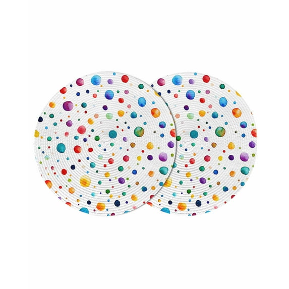 Abstract Round Table Placemats set of 2, Watercolor Polka Dots Print ...