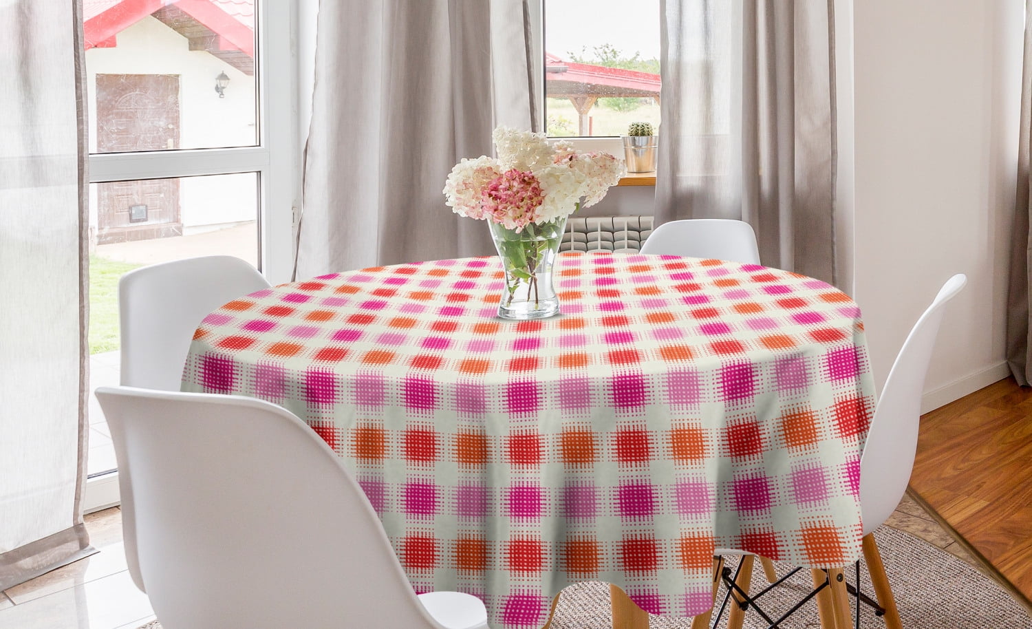 Abstract Round Tablecloth, Contemporary Style Square Lines Rhythmic ...