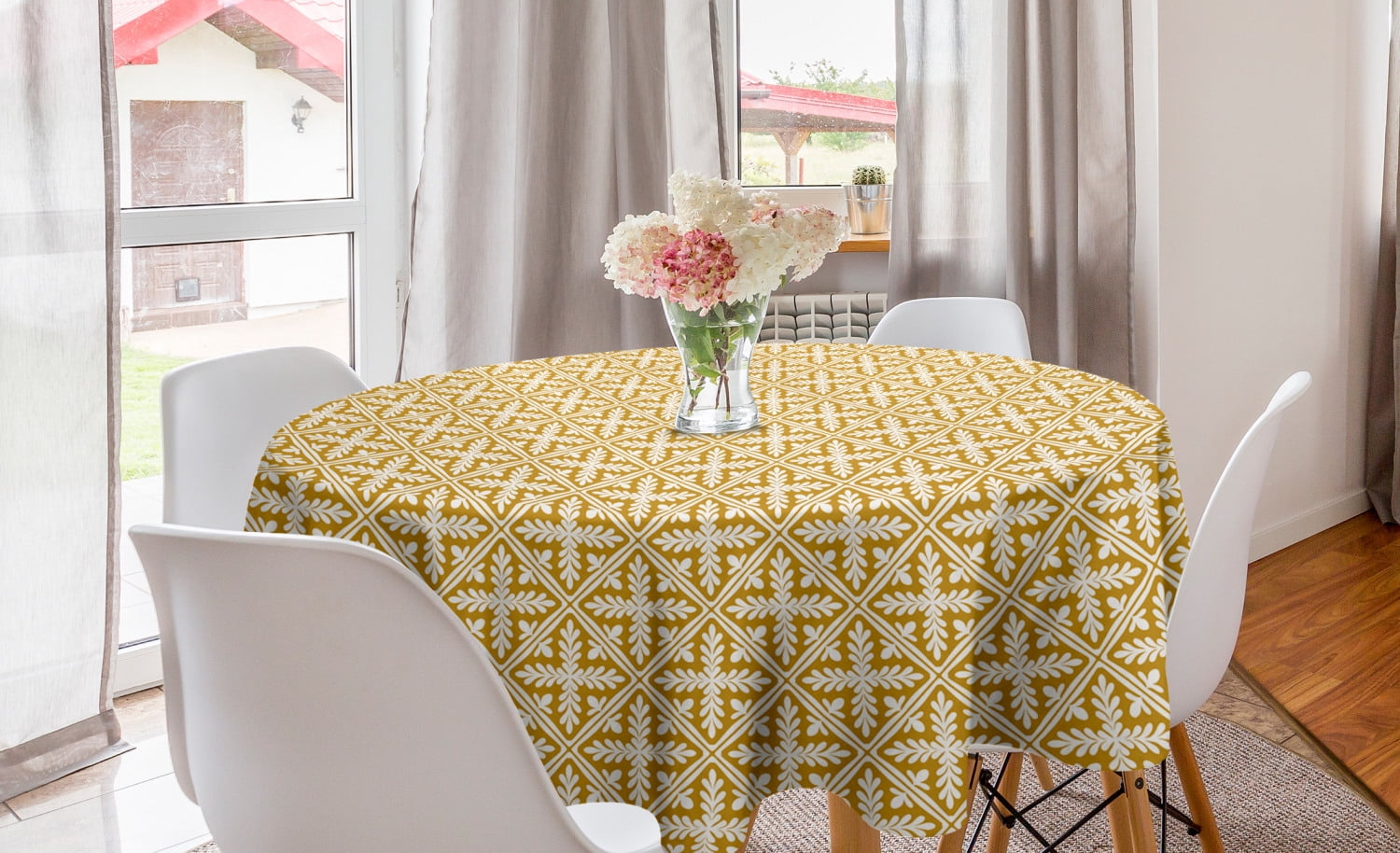 Abstract Round Tablecloth, Eastern Traditional Motifs on a Plain ...