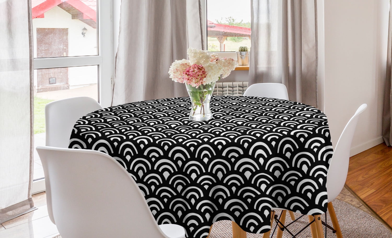 Abstract Round Tablecloth, Japanese Wave Seigaiha Style Rhythmic ...