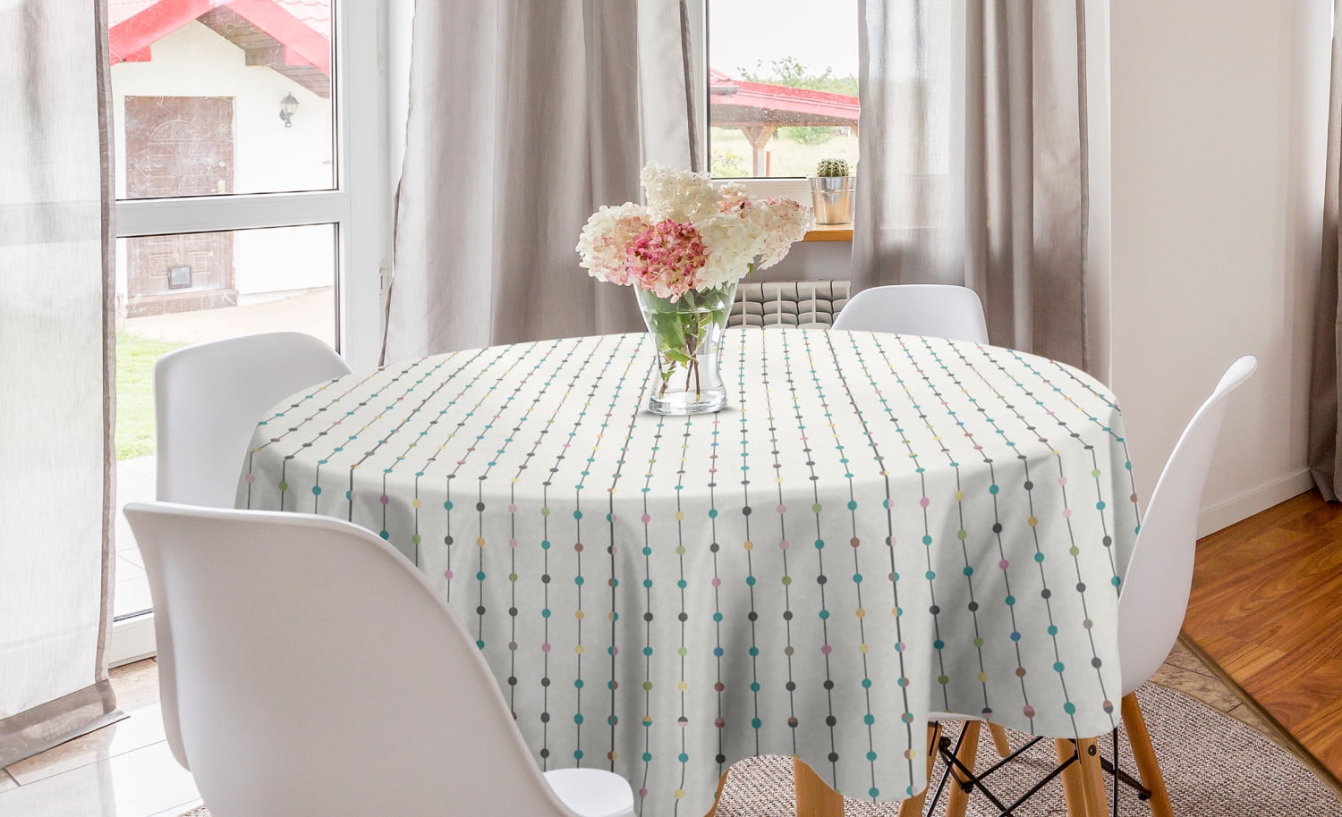 Abstract Round Tablecloth, Nostalgic Repeating Pattern with Tiny ...
