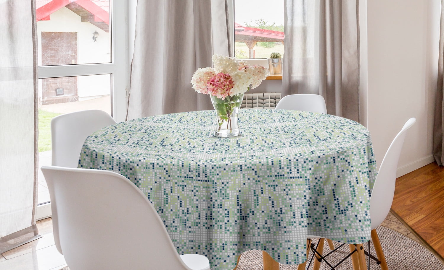 Abstract Round Tablecloth, Retro Pixel Art Style Polka Dots and Points ...
