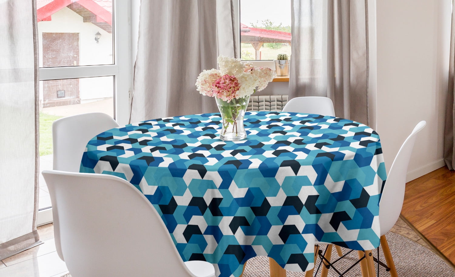 Abstract Round Tablecloth, Vintage Layout of Mid Century Modern ...