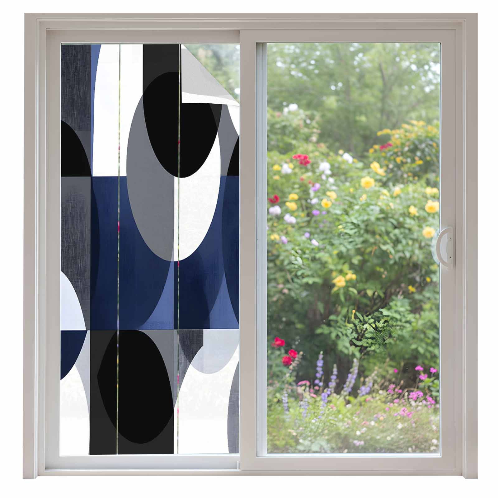 Abstract Round Window Privacy Film Visual Art Blue Black Square ...