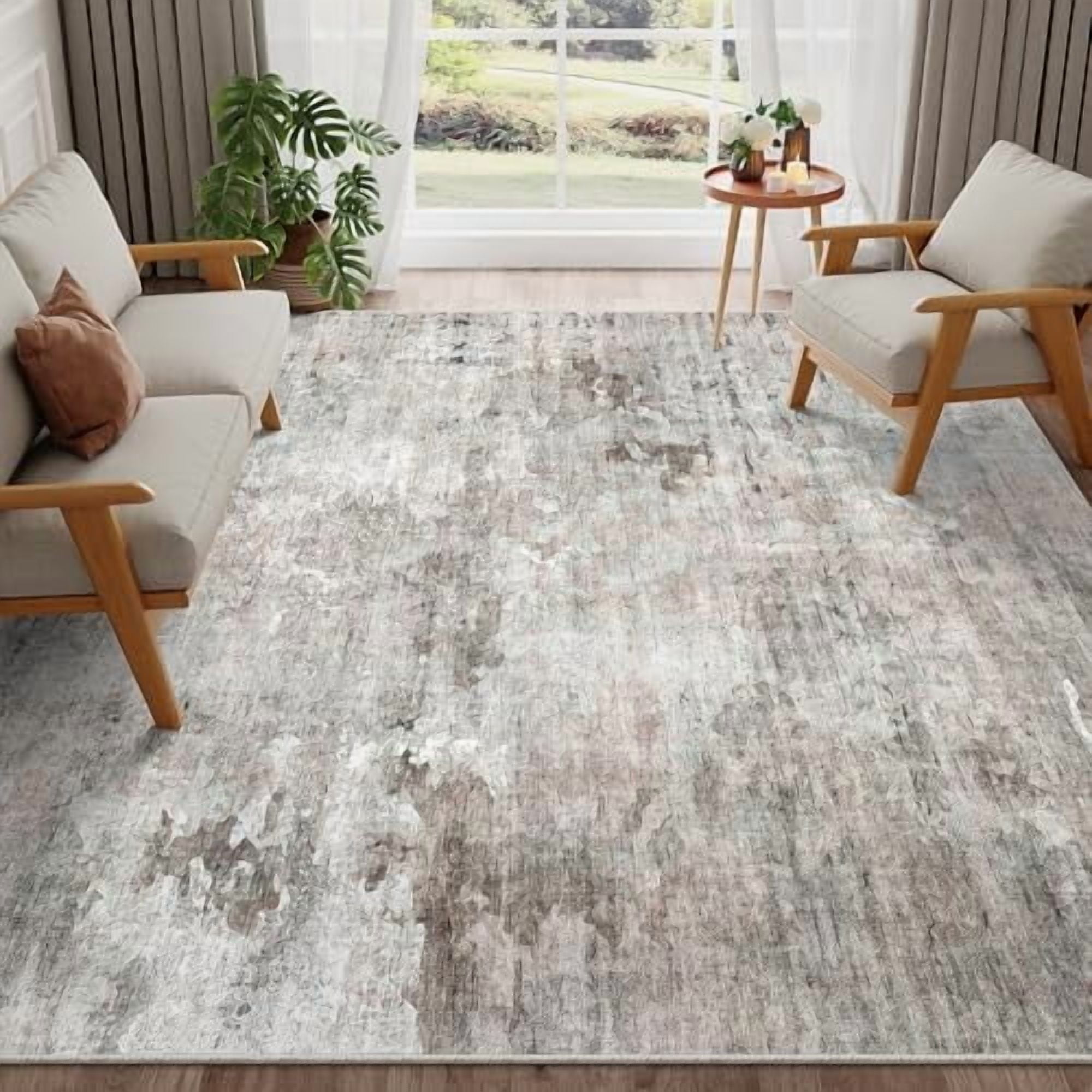 Abstract Rug 5x7 Machine Washable Area Indoor Pink Grey Low Pile Non ...