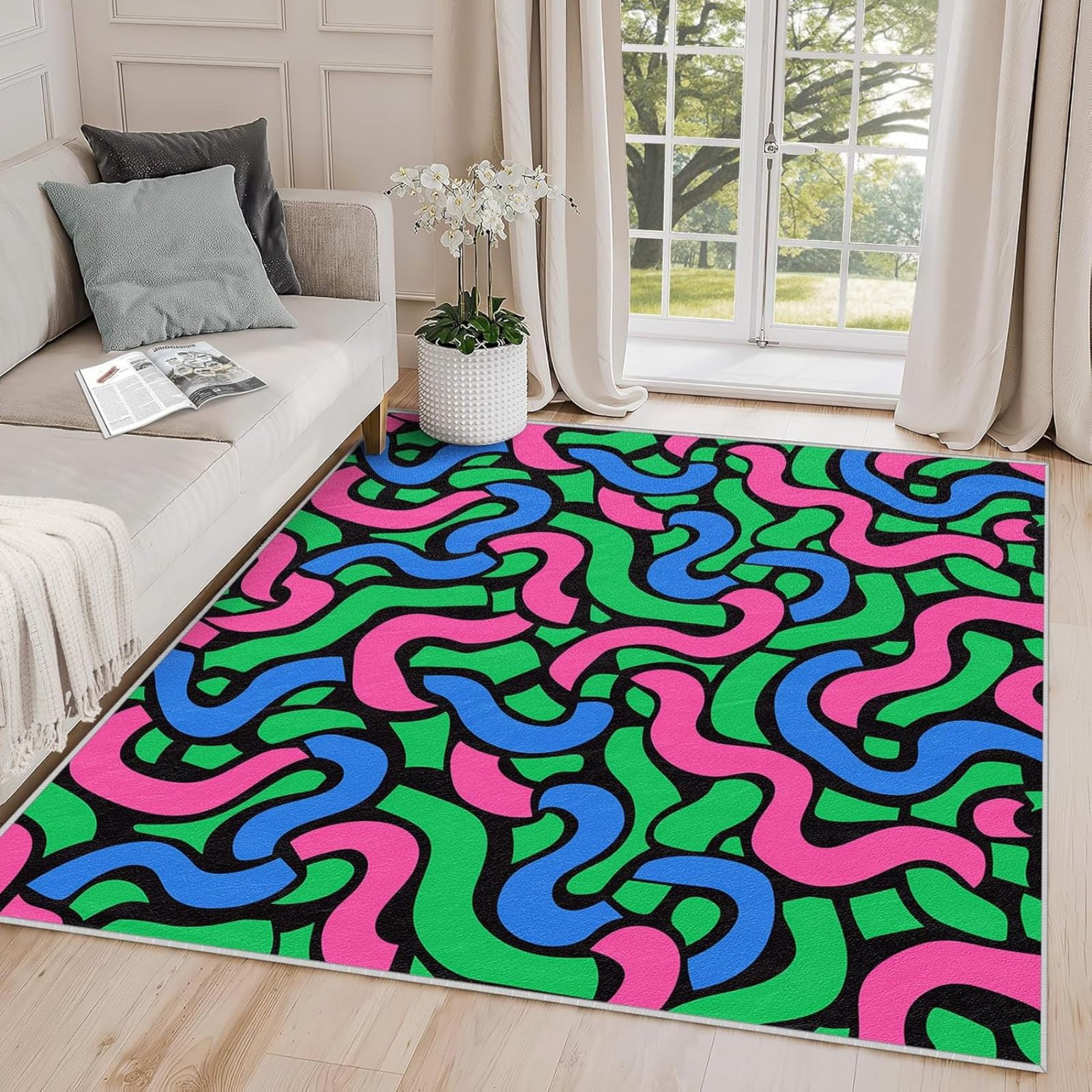 Abstract Rug - Colorful Geometric Modern Area Rug, Retro Psychedelic ...