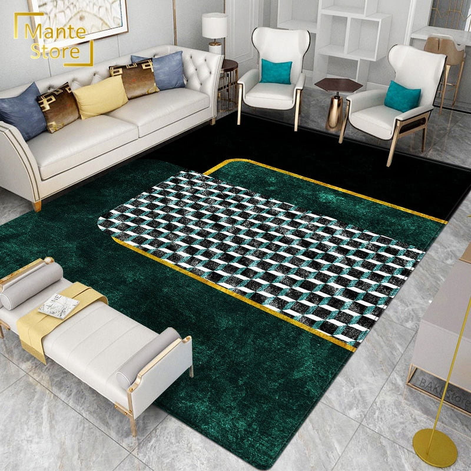 Abstract Rug Green Geometric Simple Living Room Sofa Carpet Custom Size ...