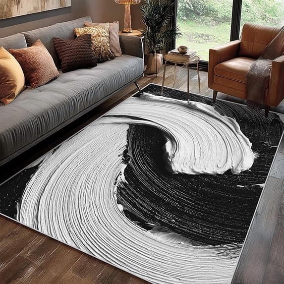 Abstract Rug Large, Black and White Area Rugs for Living Room Bedroom ...