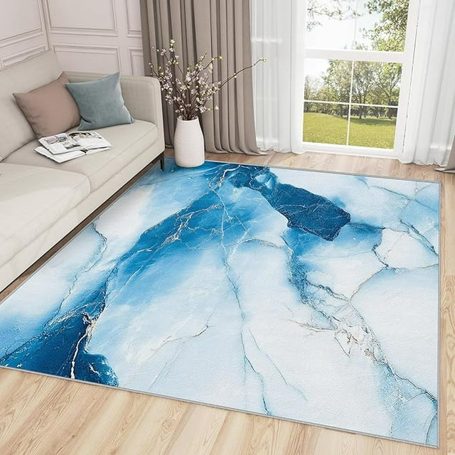 Abstract Rug - Marble Rug - Abstract Modern Luxury Area Rug - Blue And ...